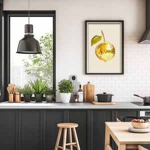 Disco Lemon Wall Art, Retro Mirror Ball Lemon Print, Glam Bar Cart ...