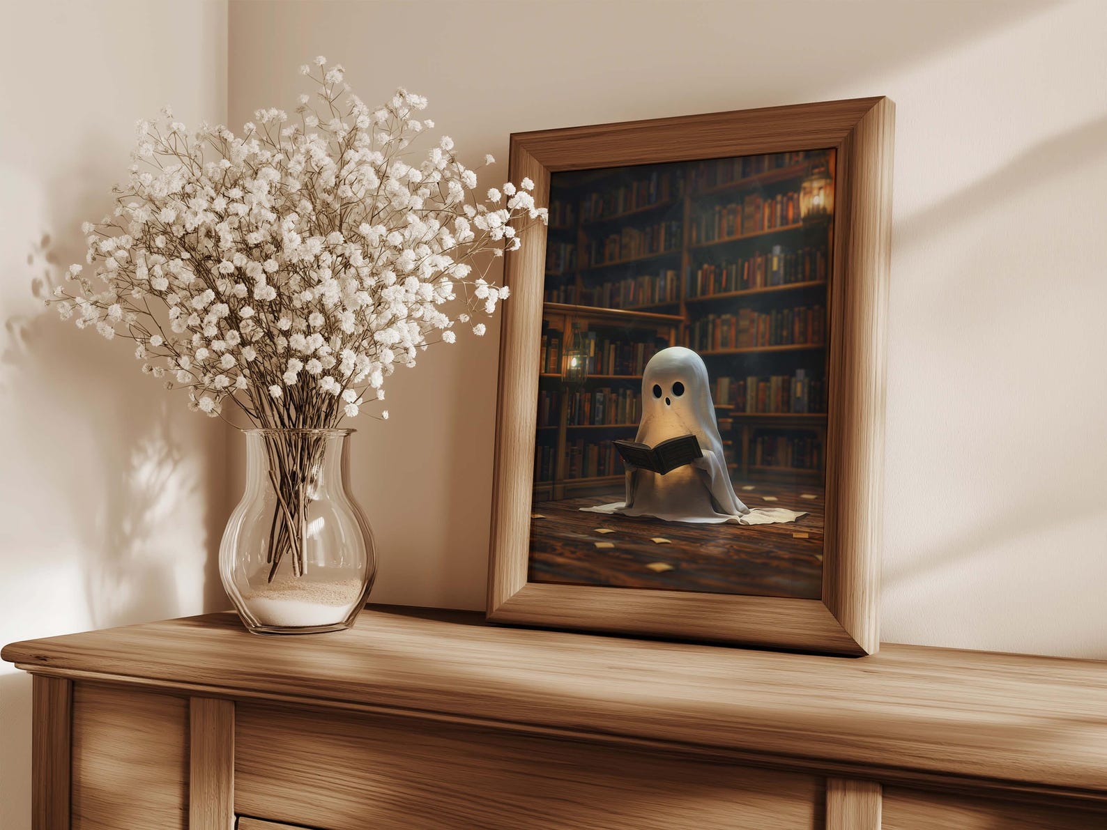 Spooky Library Ghost Print: Gothic Bookish Halloween Decor (digital ...