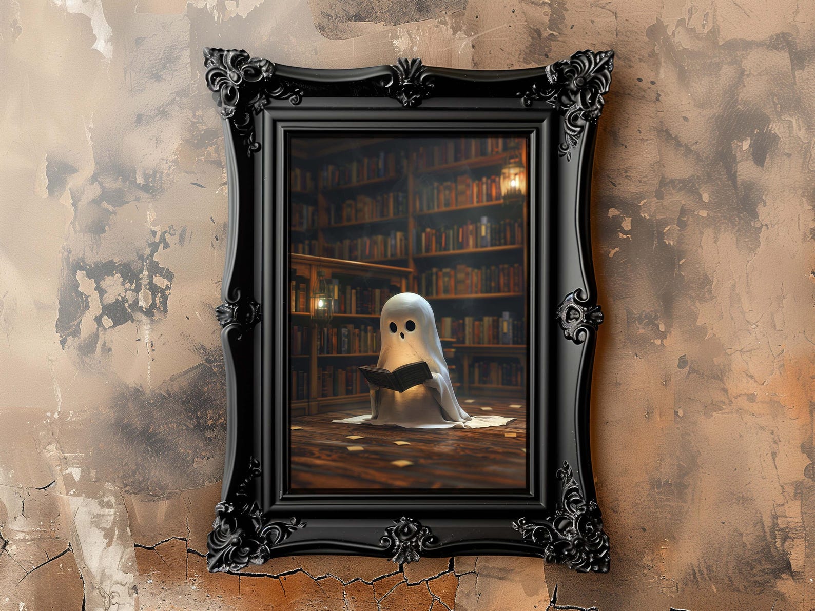 Spooky Library Ghost Print: Gothic Bookish Halloween Decor (digital ...