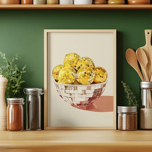Disco Lemons Art Print, Retro Disco Mirror Ball Bowl of Lemons Poster ...