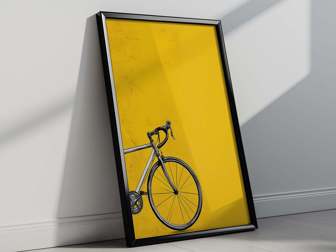 Modern Bicycle Wall Art Print, Yellow Minimalist Cycling Poster, Road ...