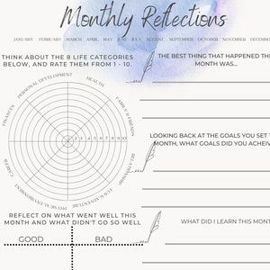 Monthly Reflections/monthly Review Digital File, Printable Worksheet ...