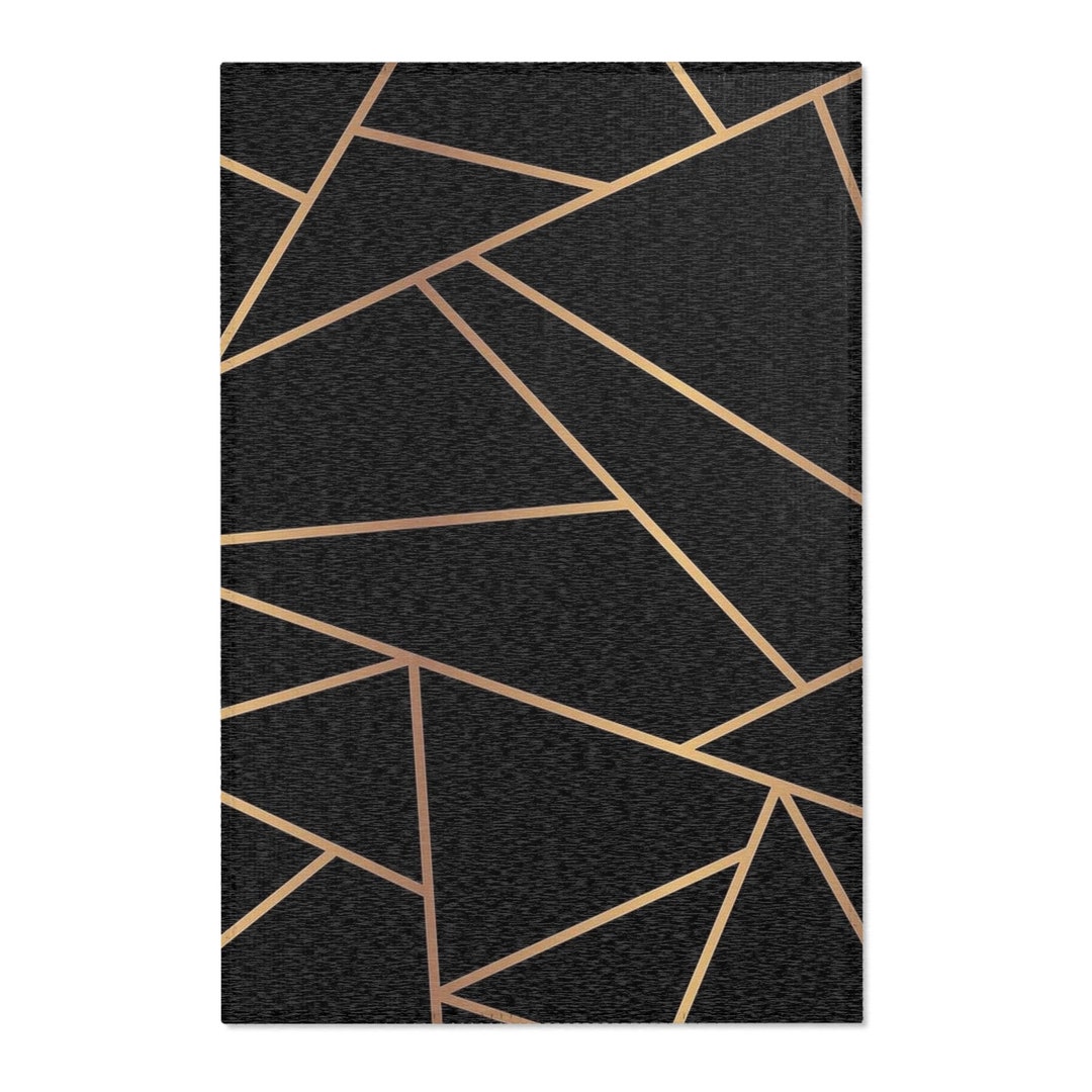 Black & Gold Geomectroc Area Rug - Etsy