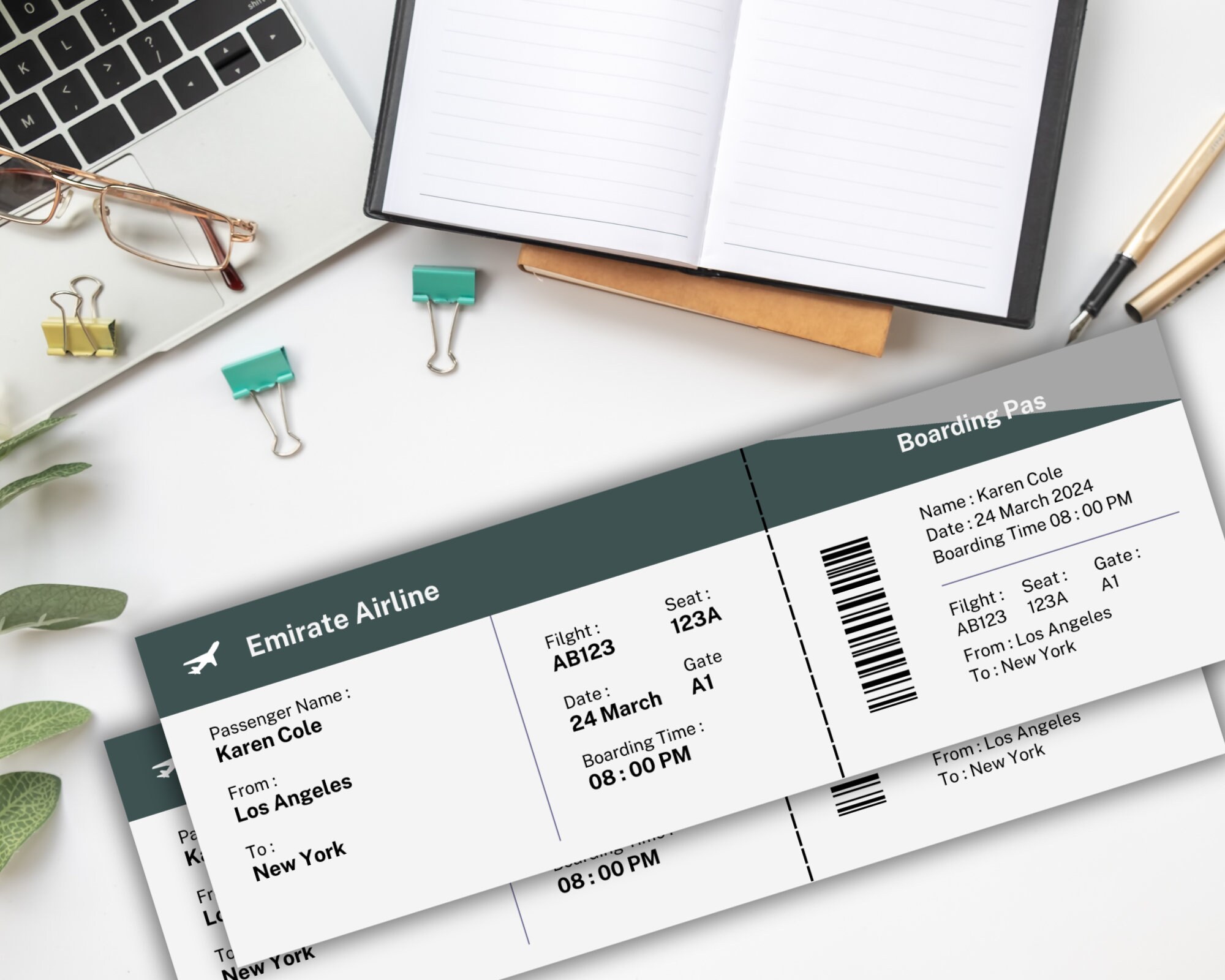 Editable Boarding Pass Template, Printable Personalized Airline Ticket ...