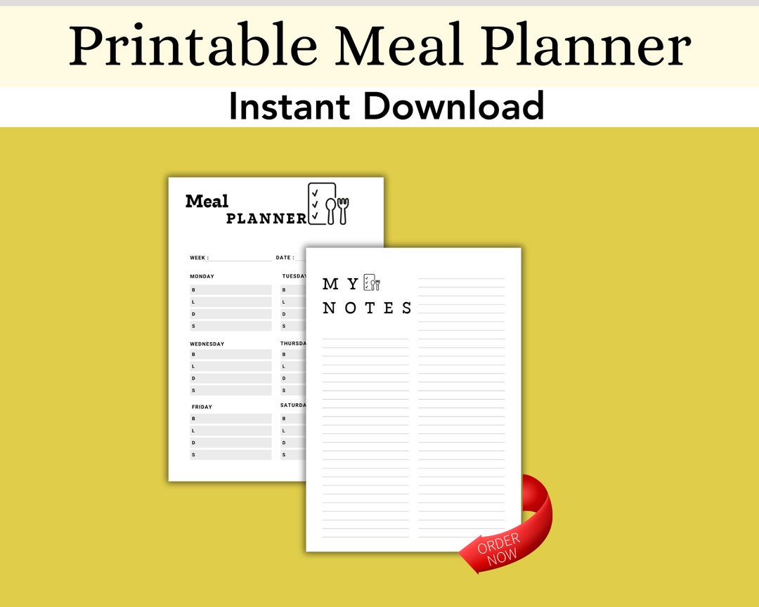 Printable Black and White Minimal Meal Planner Template, Grocery List ...