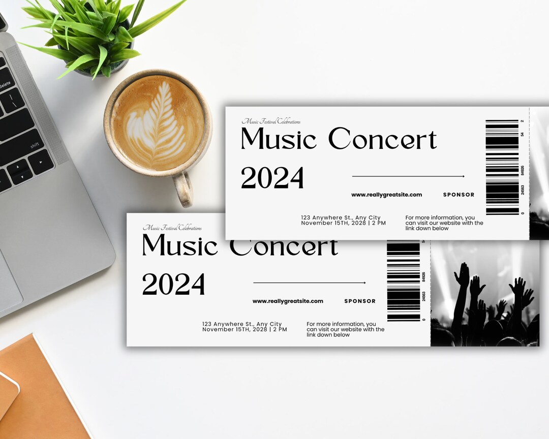 Music Concert Ticket Template, Custom Concert Ticket Gift, DIY Event ...