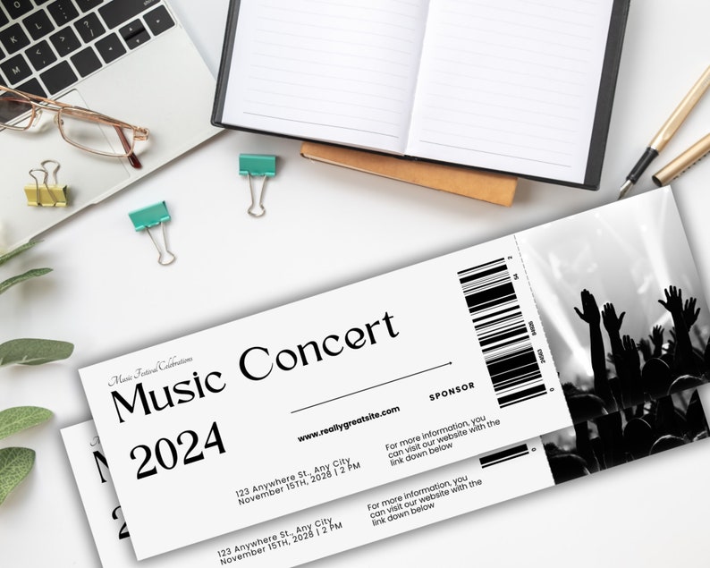 Music Concert Ticket Template, Custom Concert Ticket Gift, DIY Event ...