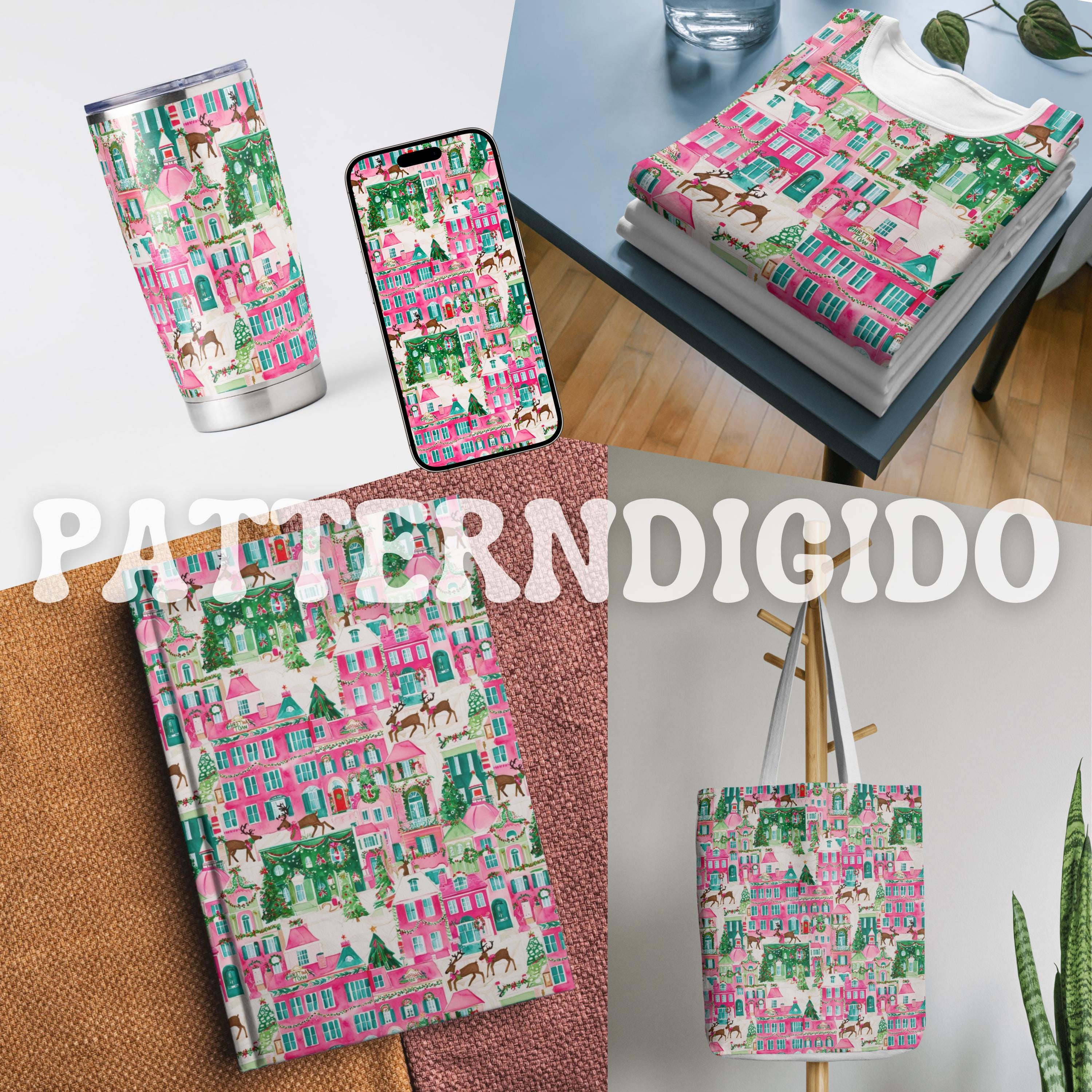 Preppy Pink Christmas Holiday Seamless Pattern Christmas Winter Town ...