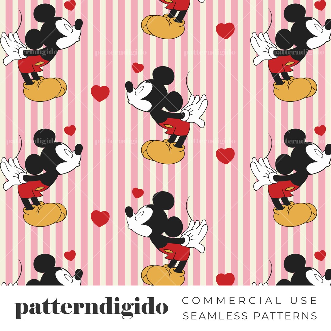 Mickey Mouse Valentines Day Seamless Repeat Pattern, Mickey Kiss ...