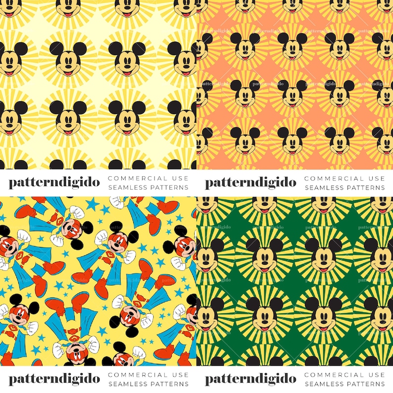 20 Mickey Mouse Seamless Repeat Pattern Bundle, Magical Mouse Seamless ...