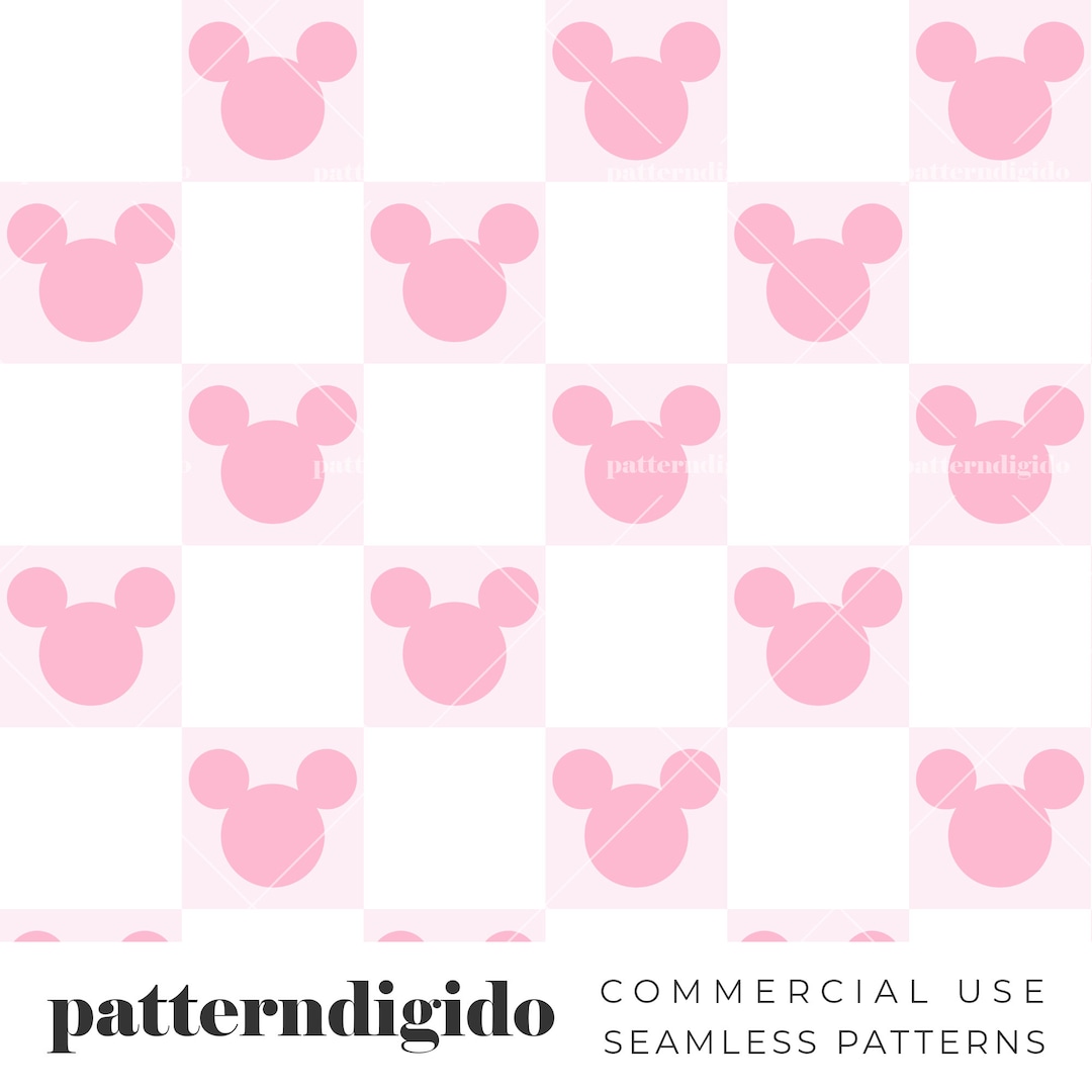Pink Mickey Mouse Checkered Seamless Pattern, Mickey Check Pattern ...