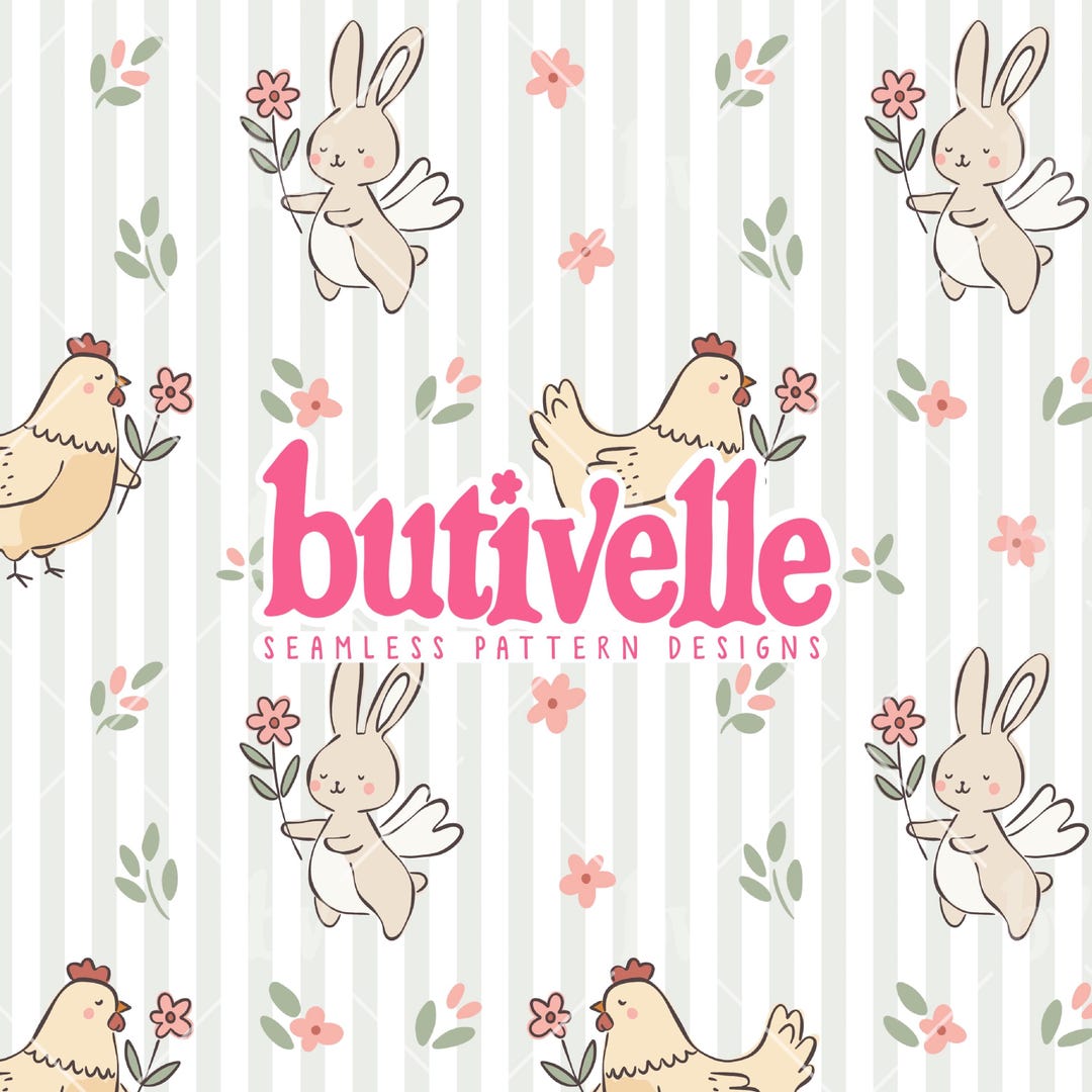 Cute Bunny and Chicken Seamless Pattern Digital Paper – Soft Spring ...