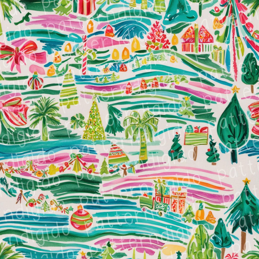 Preppy Christmas Holiday Seamless Pattern Bright Pink Vibrant Colors ...