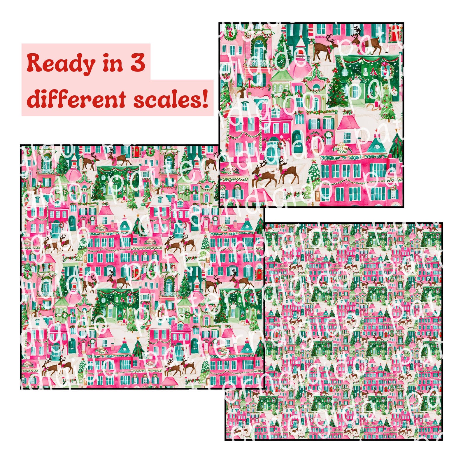 Preppy Pink Christmas Holiday Seamless Pattern Christmas Winter Town ...