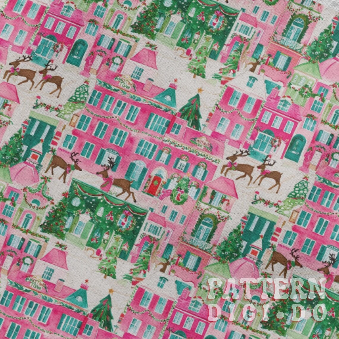Preppy Pink Christmas Holiday Seamless Pattern Christmas Winter Town ...
