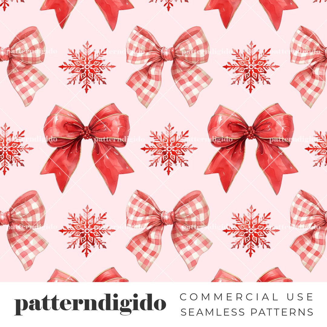 Bow Christmas Coquette Background Seamless Pattern Paper, Snowflake ...