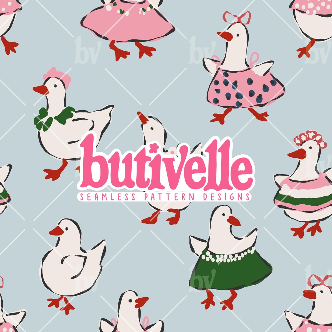 Hand Drawn Silly Goose Seamless Pattern Digital Paper – Cute Dressed ...