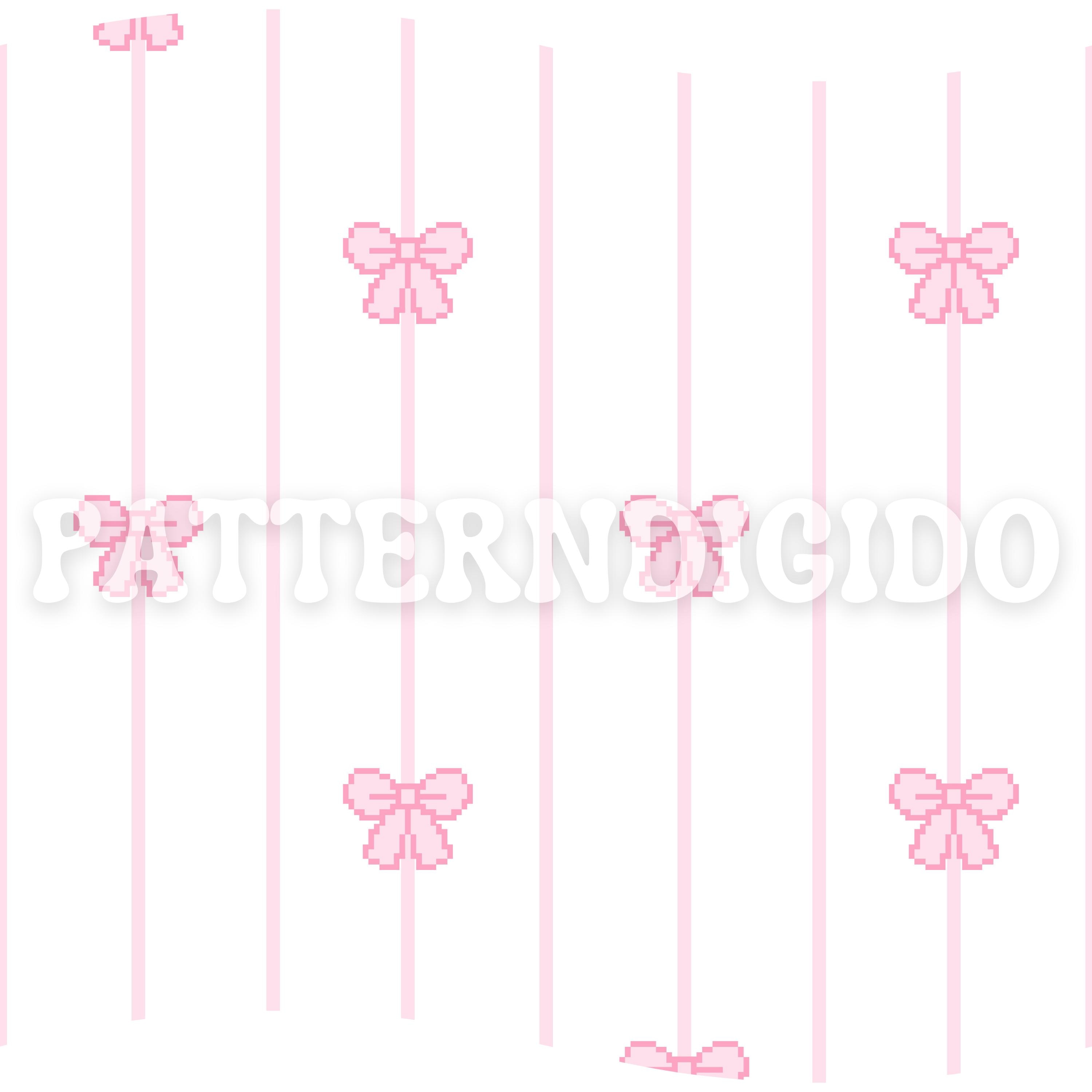 Pixel Bows in Pink Coquette Ribbon With Pink Soft Stripes Seamless ...