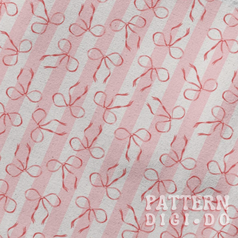 Watercolor Bows in Red Coquette Ribbon With Pink Stripes Seamless ...