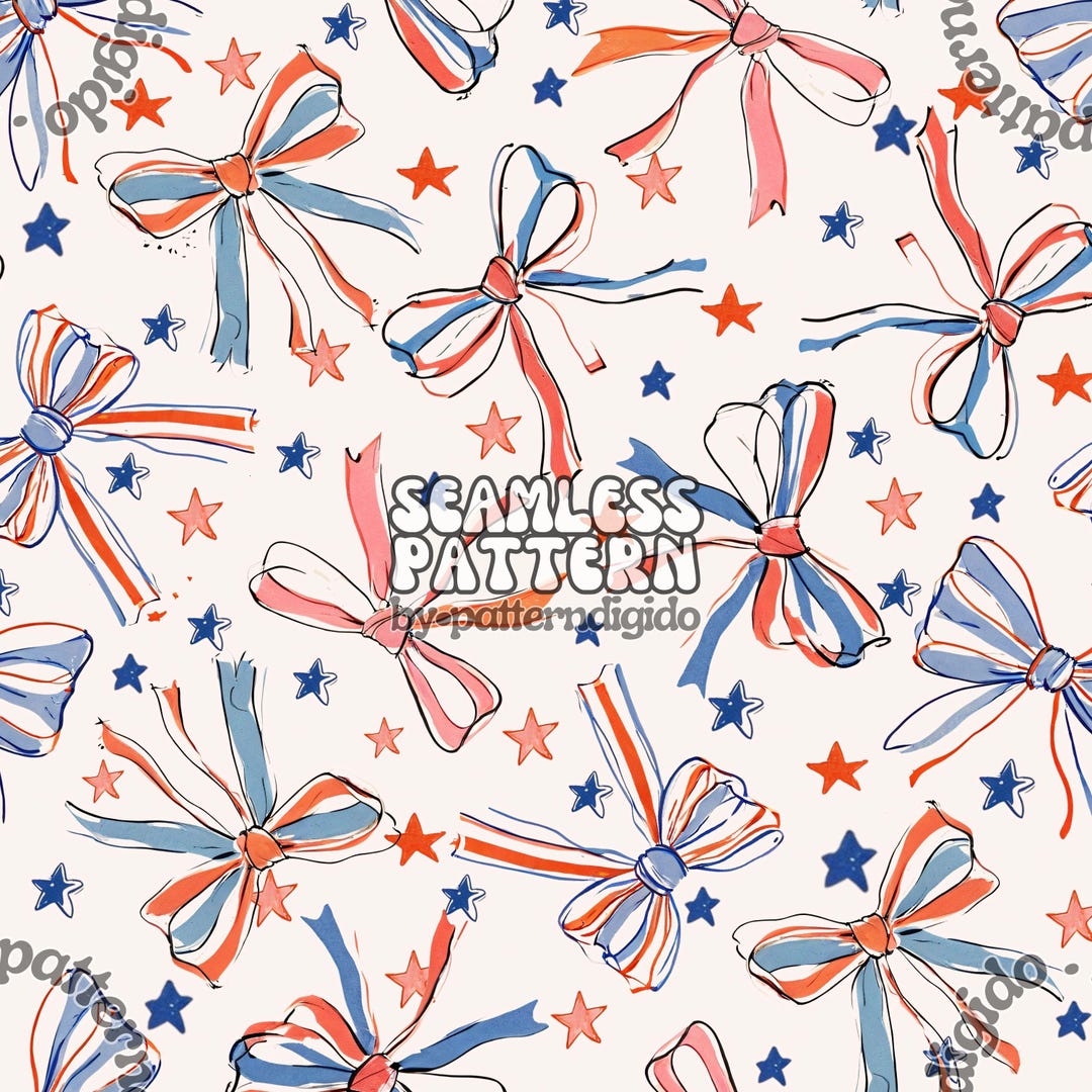 Coquette Patriotic Bows Seamless Pattern | Bows Stars Ribbons ...
