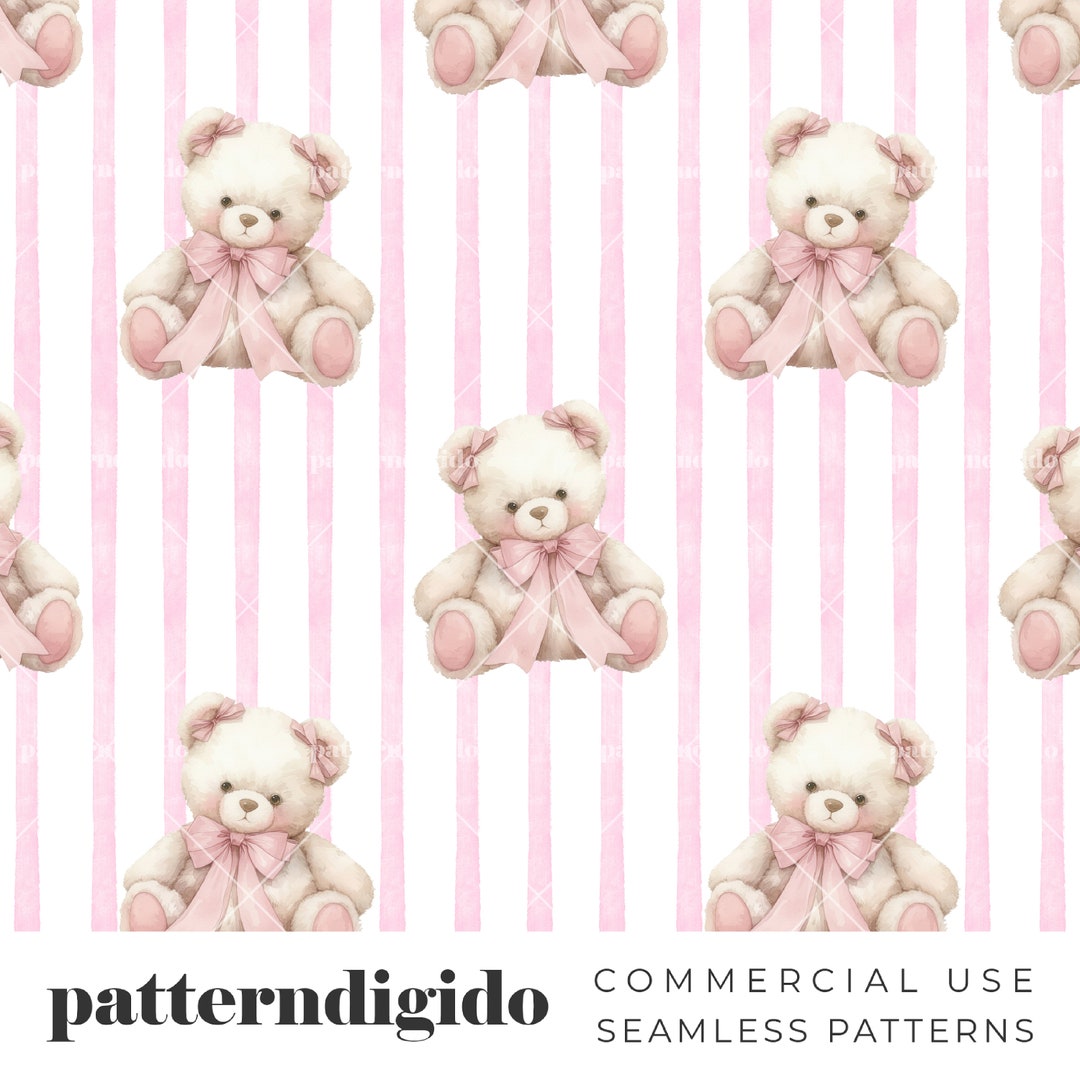 Coquette Teddy Bear Seamless Pattern, Pink Teddy Bear Print Repeating ...