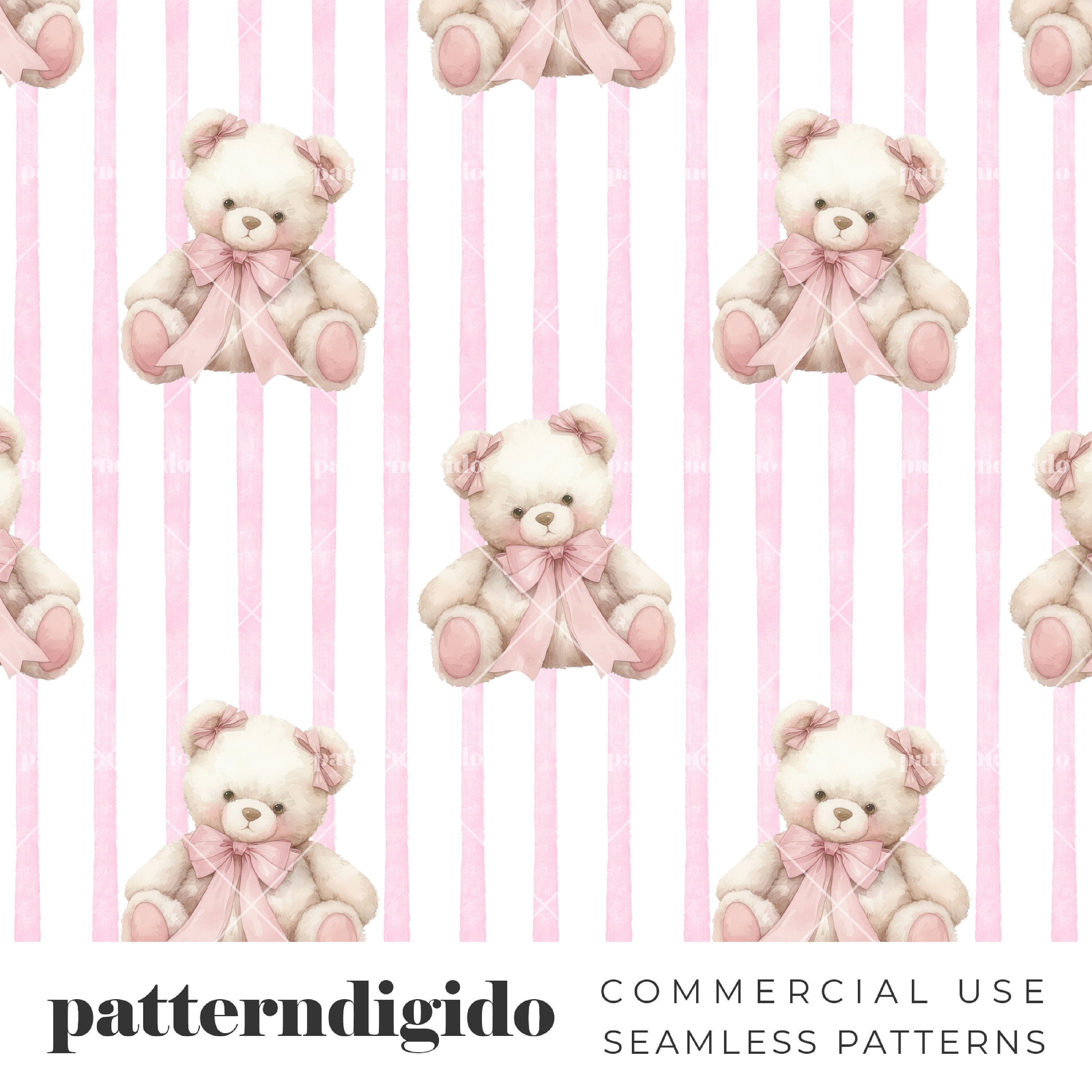 Coquette Teddy Bear Seamless Pattern, Pink Teddy Bear Print Repeating ...