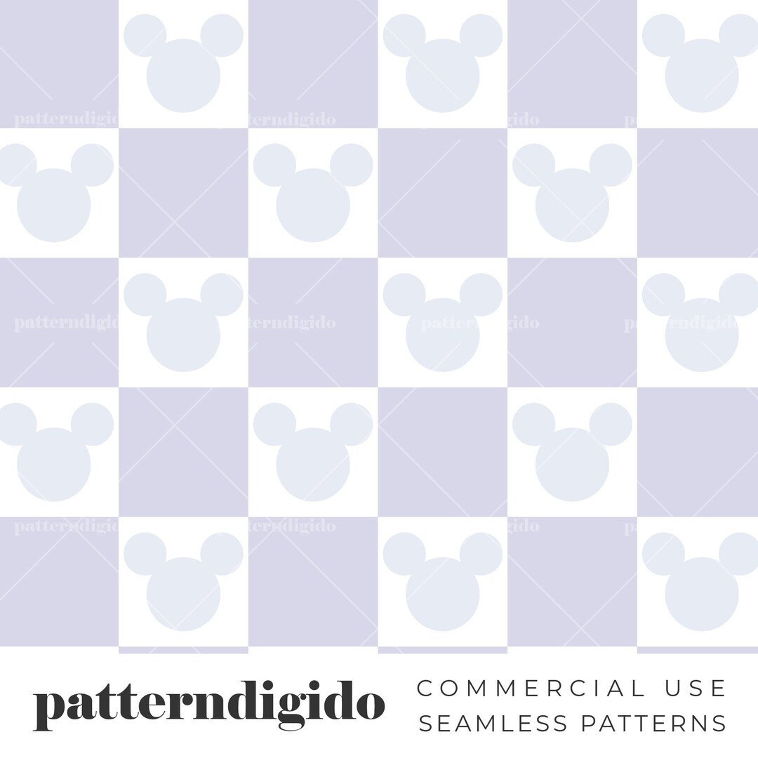 Lilac Mickey Mouse Checkered Seamless Pattern, Mickey Check Pattern ...