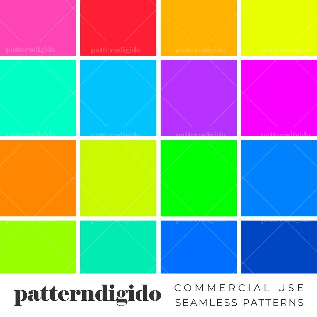 LAST ONES 16 Neon Solid Colors 5x5in Seamless Pattern, Repeating ...