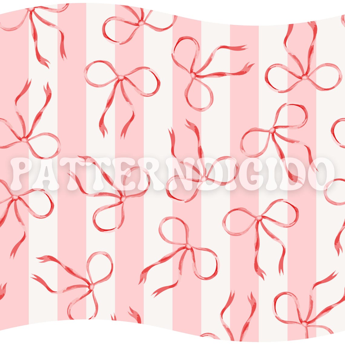 Watercolor Bows in Red Coquette Ribbon With Pink Stripes Seamless ...