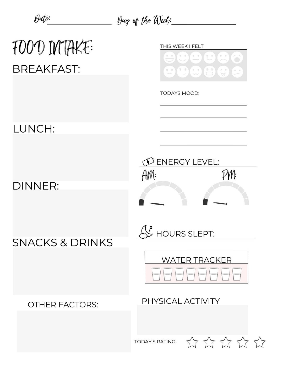Printable Food Mood Journal [7 Days] - Etsy