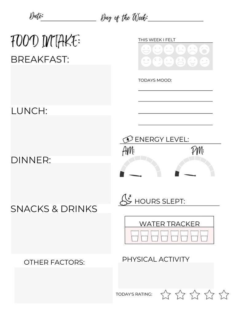 Printable Food Mood Journal [7 Days] - Etsy