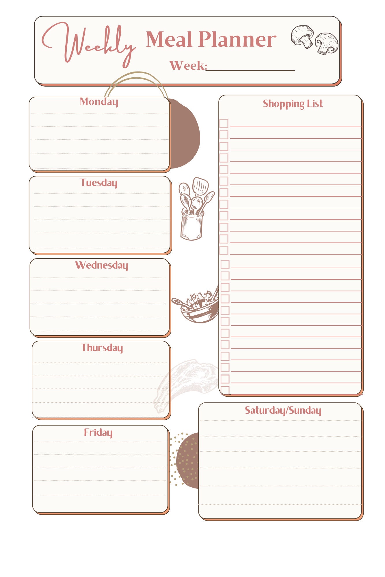 Customizable Meal Planner Download - Etsy