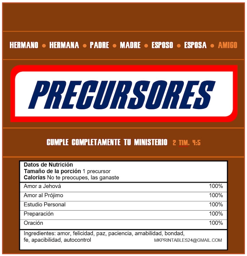 JW Regalo Para Precursores JW Pioneer Gift Chocolate Wrapper - Etsy