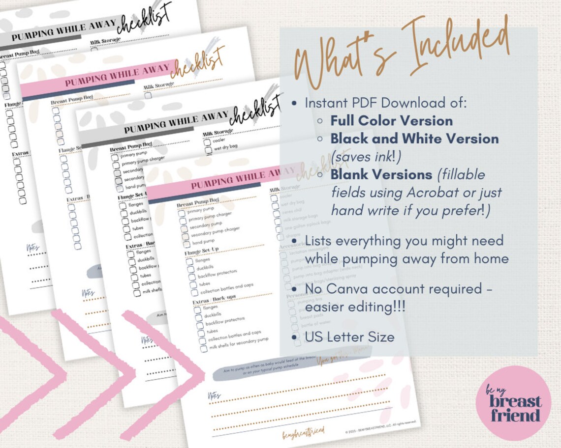 Breastfeeding - Pumping Bag Checklist Printable | Packing List Template ...