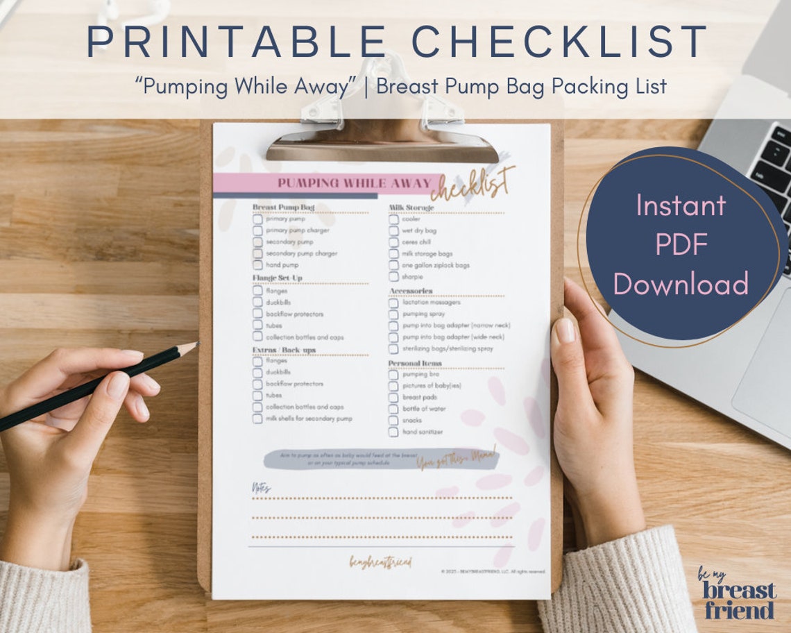 Breastfeeding - Pumping Bag Checklist Printable | Packing List Template ...
