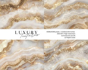 Black Gold Geode Paper, Glitter and Geode Digital Papers, Glitter ...