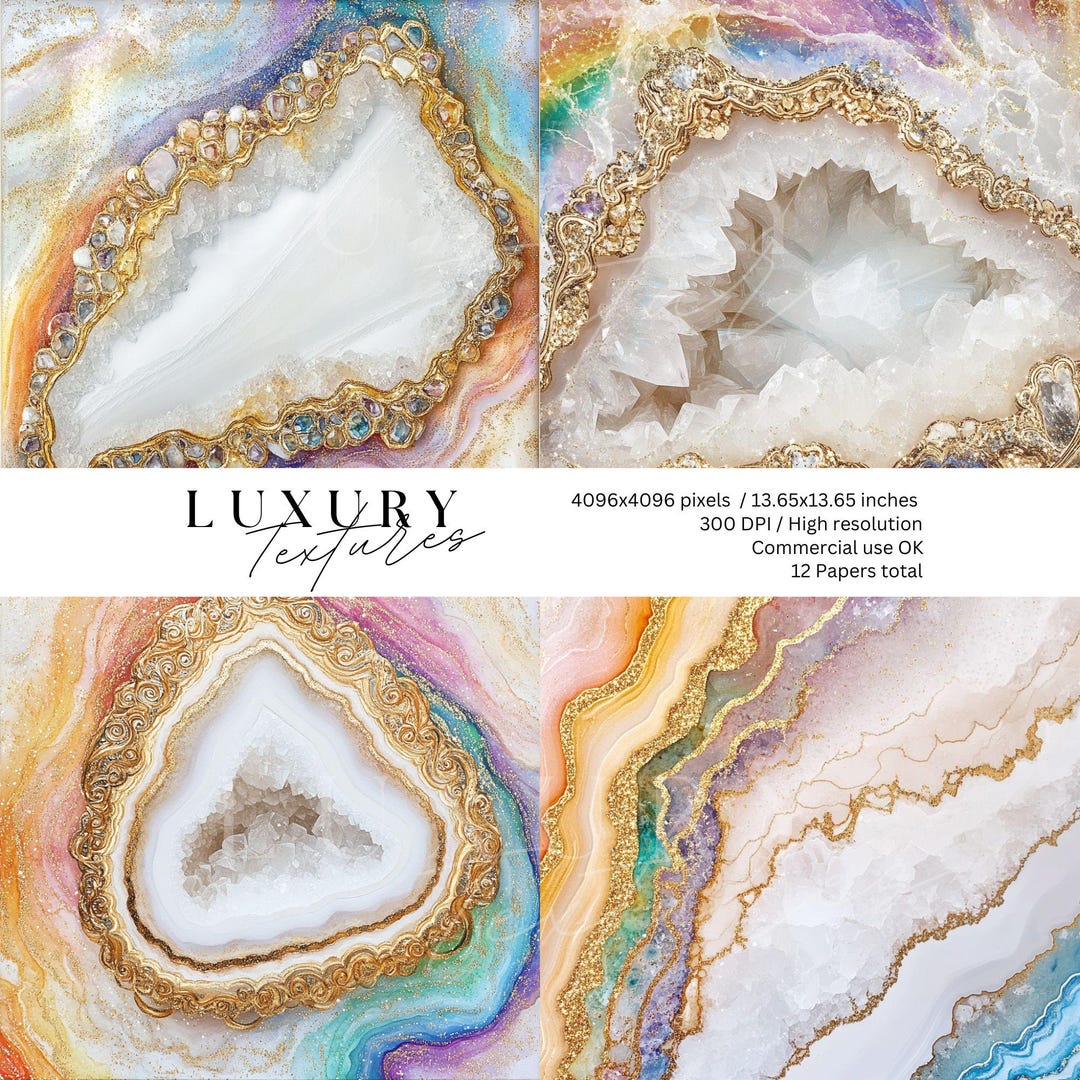 Geode Digital Paper, Agate Quartz Texture, Crystal Digital Backgrounds ...