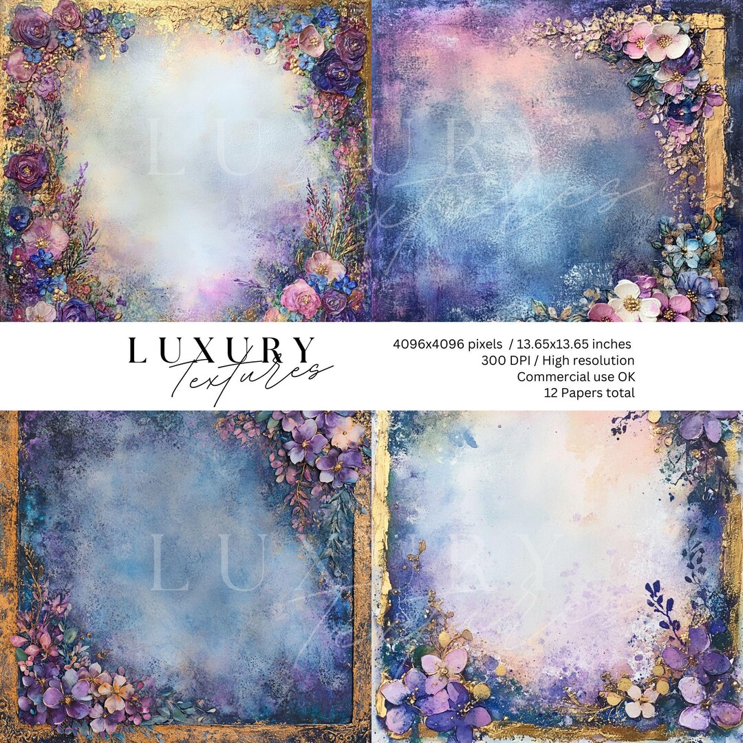 Frame Paper, Floral Paper, Border, Flowers, Purple and Blue, Painted ...