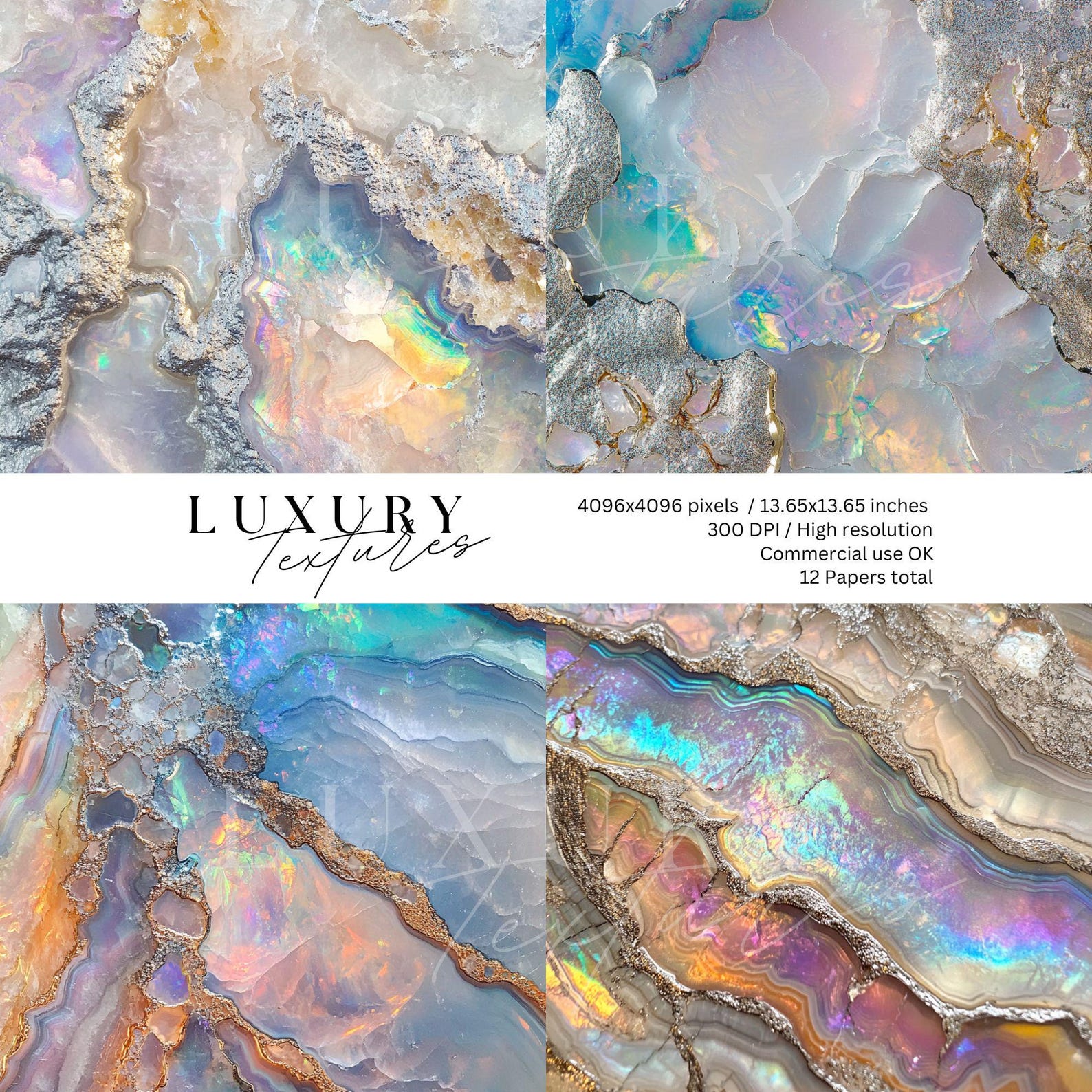 Holographic Paper, Crystal Rocks, Iridescent, Glowing, Silver, Diamonds ...