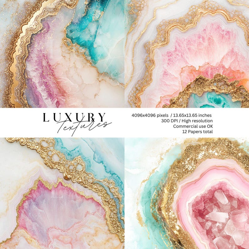 Geode Digital Paper, Agate Quartz Texture, Crystal Digital Backgrounds ...