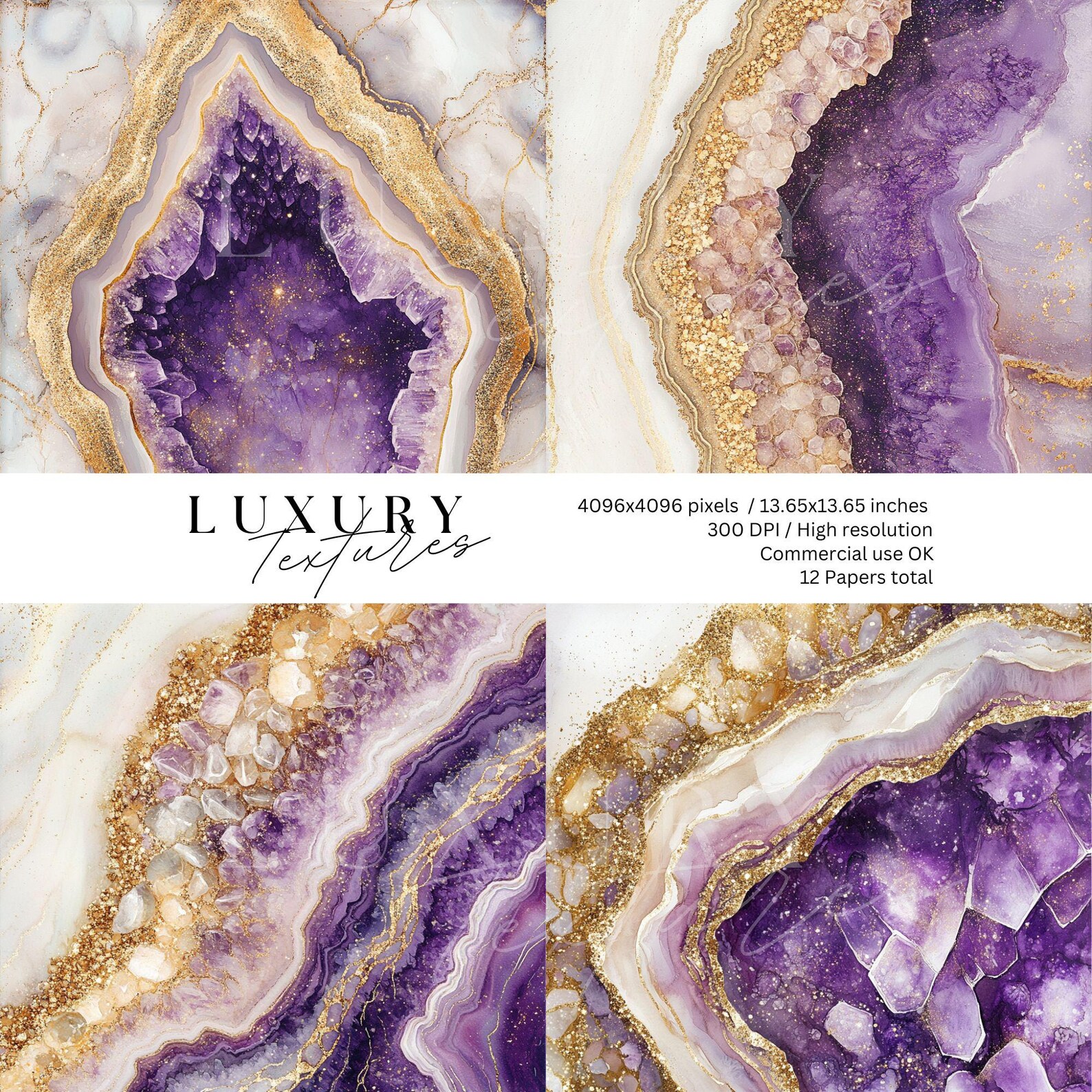 Geode Digital Paper, Agate Quartz Texture, Crystal Digital Backgrounds ...