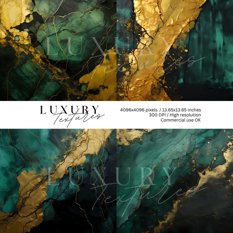 Green Digital Paper, Emerald Gold, Gold Glam Paper, Acrylic Paper ...