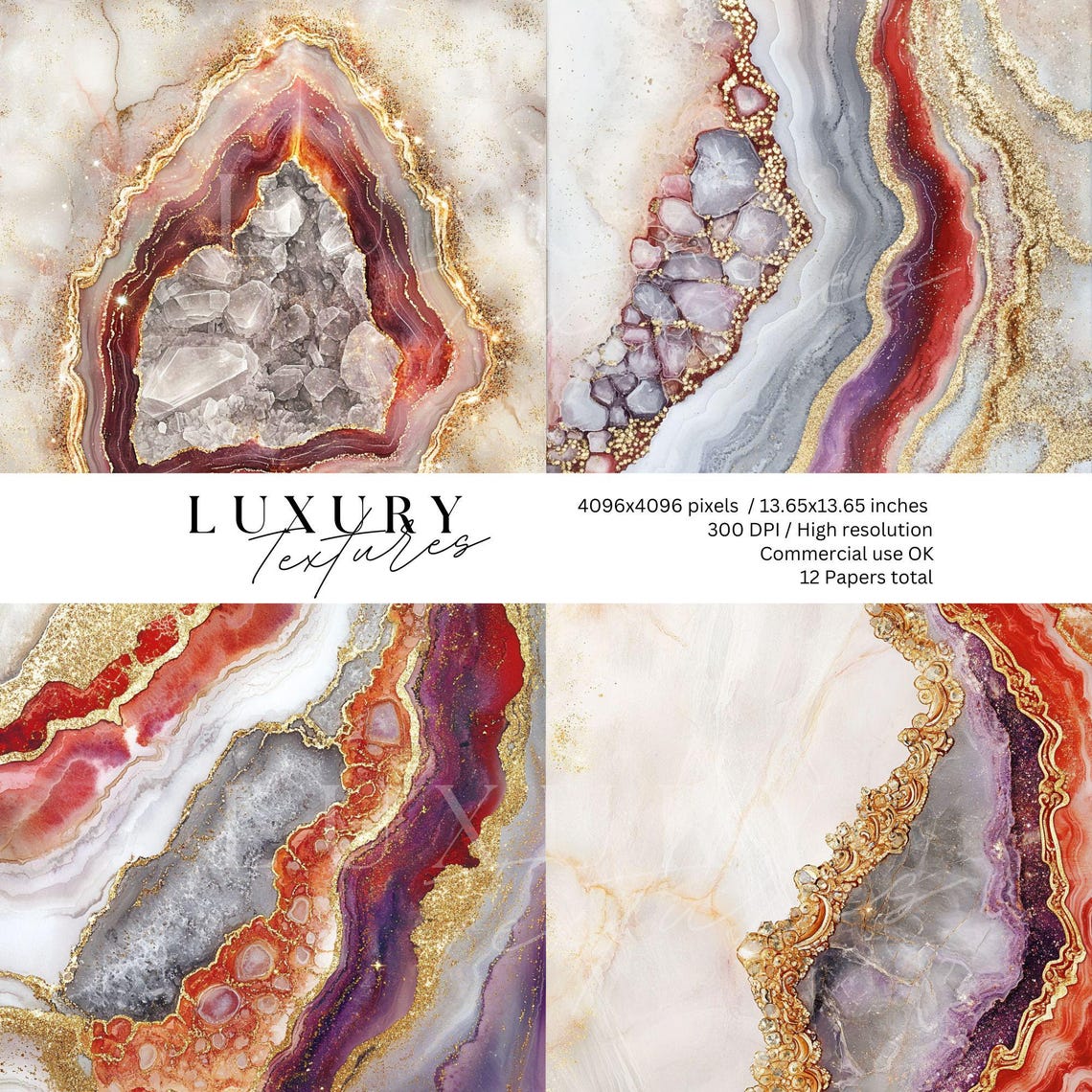 Geode Digital Paper, Agate Quartz Texture, Crystal Digital Backgrounds ...