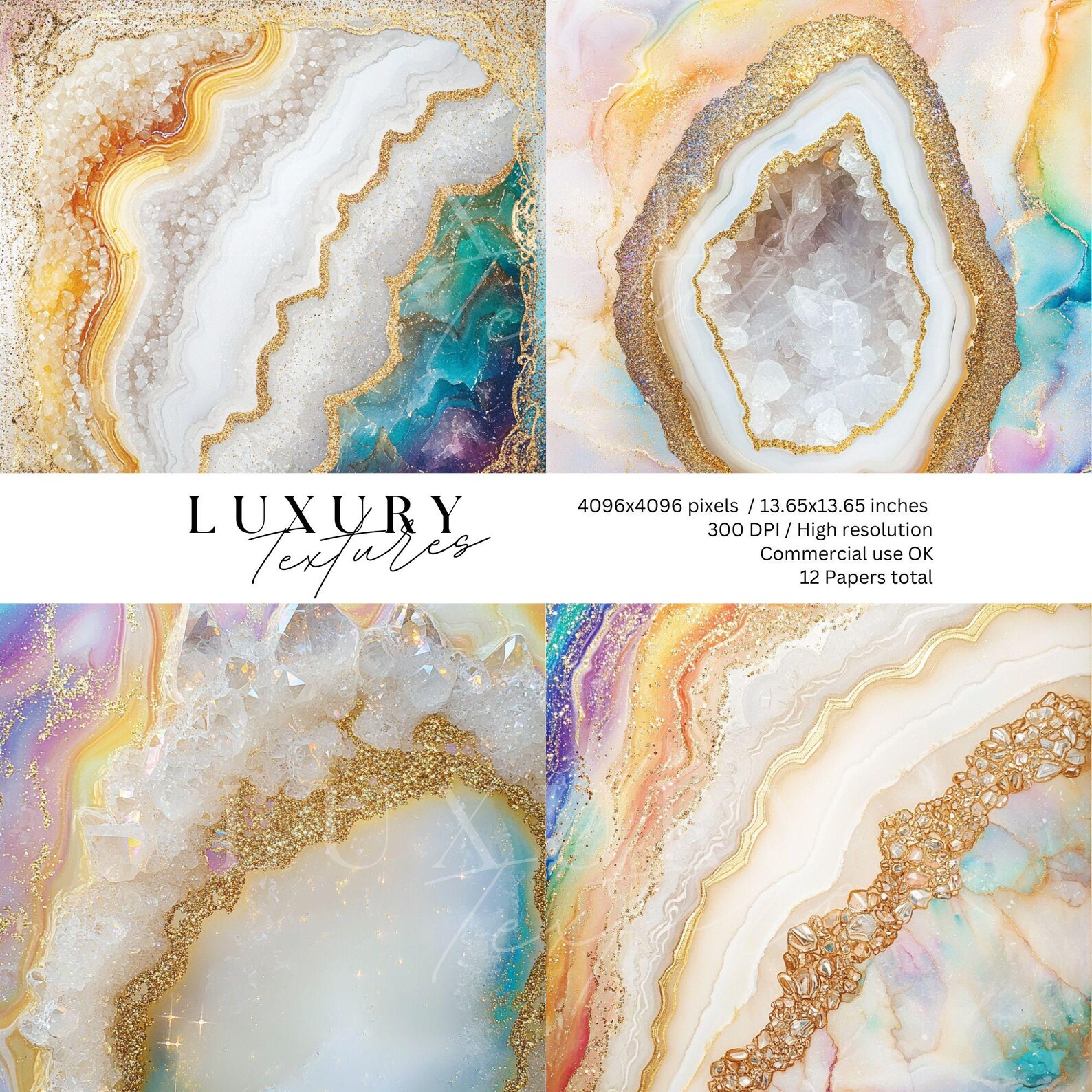 Geode Digital Paper, Agate Quartz Texture, Crystal Digital Backgrounds ...