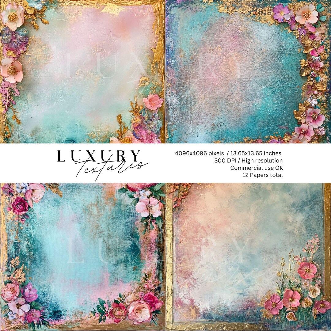 Frame Paper, Floral Paper, Border, Flowers, Aqua Blue and Pink, Painted ...