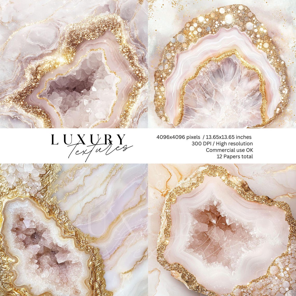 Geode Digital Paper, Agate Quartz Texture, Crystal Digital Backgrounds ...