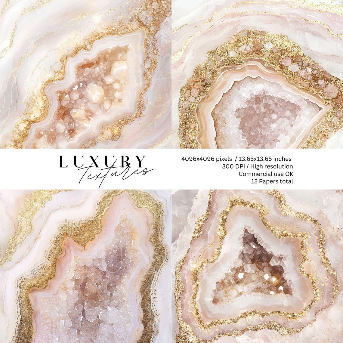 Geode Digital Paper, Agate Quartz Texture, Crystal Digital Backgrounds ...