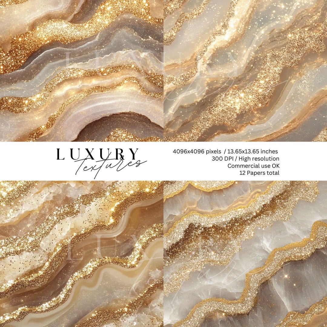 Gold Geode Paper, Glitter and Geode Digital Papers, Glitter Sparkle ...