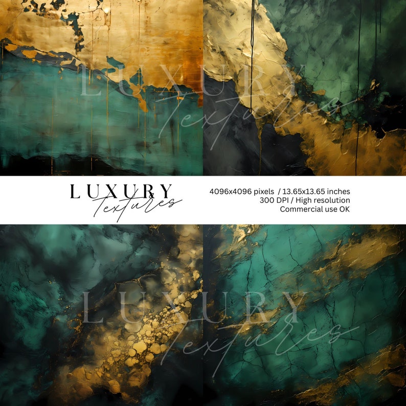 Green Digital Paper, Emerald Gold, Gold Glam Paper, Acrylic Paper ...