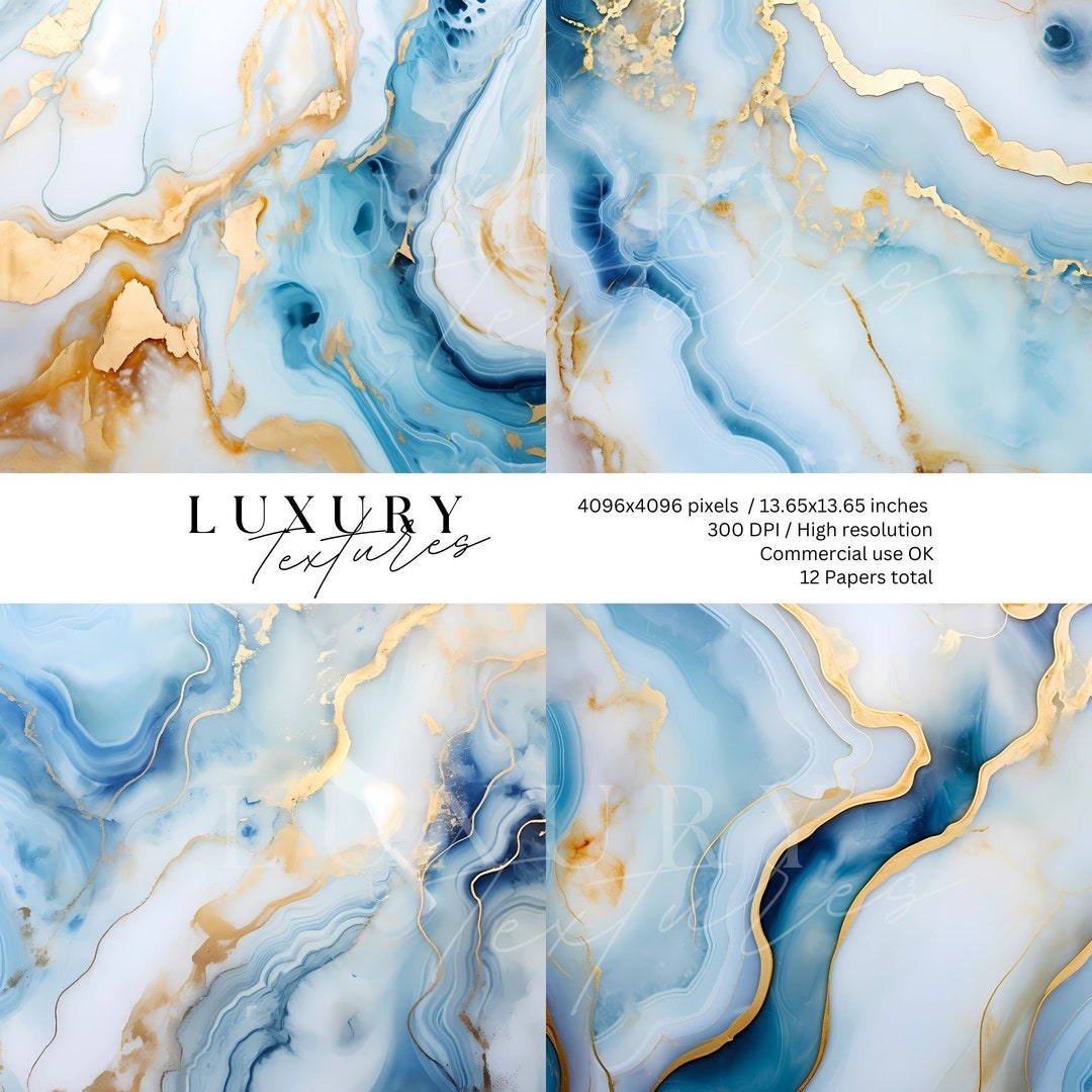 Blue Digital Paper, Light Gold Paper, Marble Paper, Alcohol Ink Paper ...